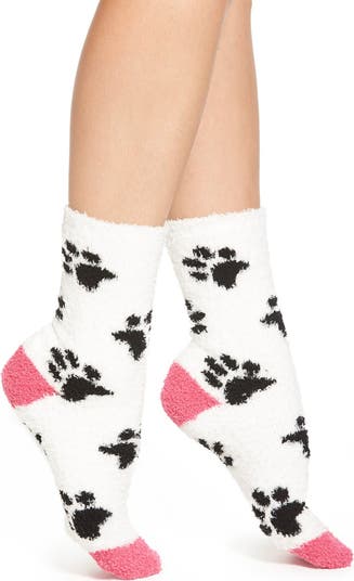 PJ Salvage 'Cozy Plush Paw Print' Crew Socks | Nordstrom