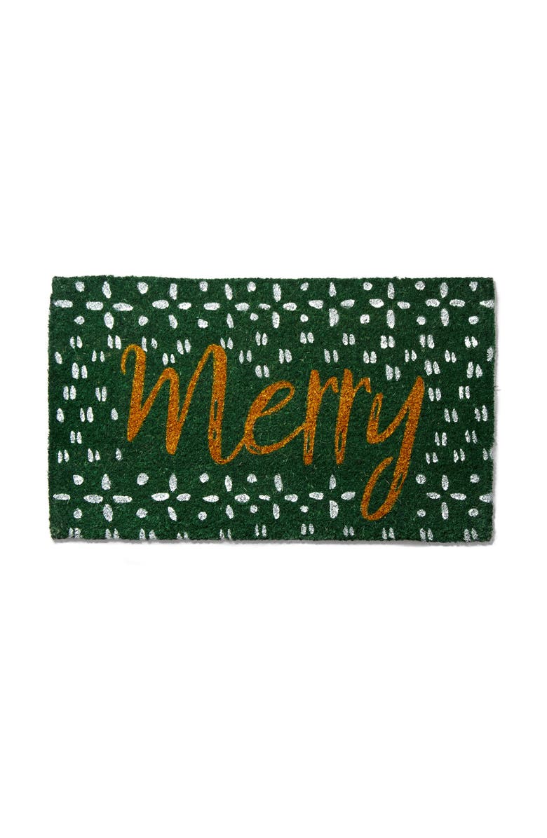 tag Merry Sentiment Christmas Holiday Coir Door Mat Green | Nordstrom