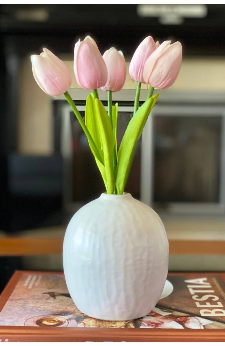 FLORA BUNDA 5 Real-Touch Tulips in White Vase | Nordstromrack