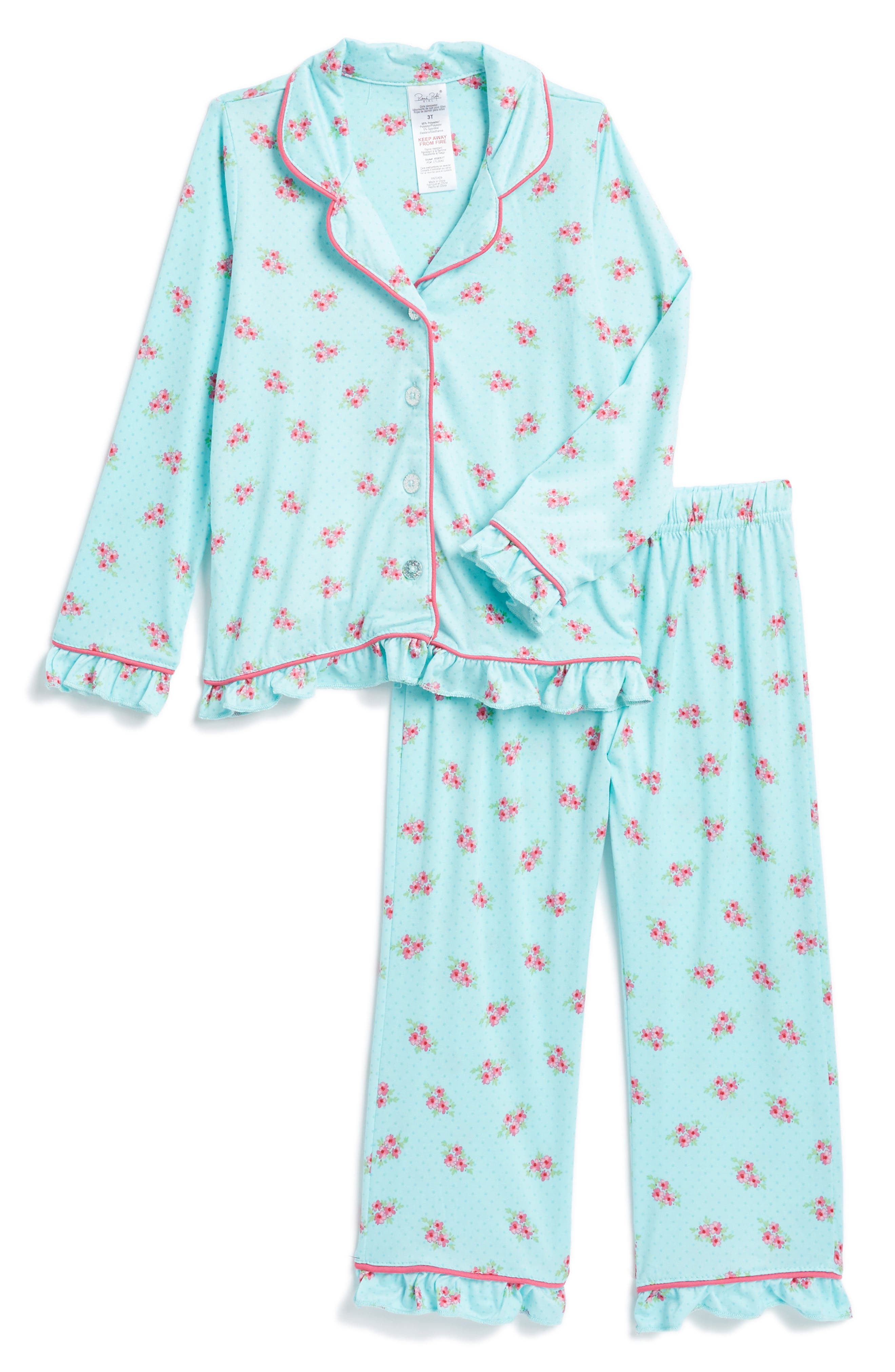 RENE ROFE GIRL Kids' Flower Print Warm & Fuzzy Two-Piece Pajamas ...