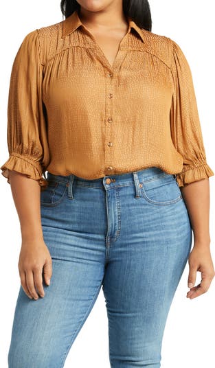 Wit & Wisdom Bonnet Sleeve Button-Up Top | Nordstrom