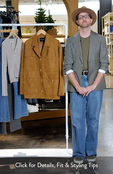English Factory Padded Shoulder Stretch Faux Suede Jacket | Nordstrom