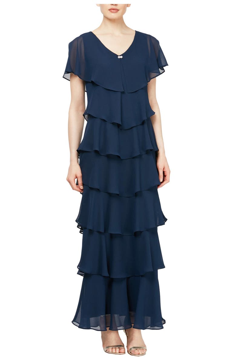 SL FASHIONS Georgette Tier Bust Embellish Dress | Nordstromrack