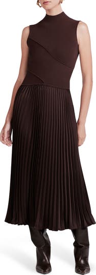 Derek Lam 10 Crosby Maizie Sleeveless Pleated Mixed-Media Dress ...