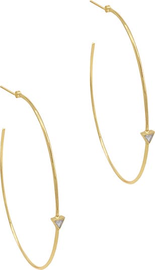 Adornia 14K Gold Vermeil Crystal Triangle 2.75" Hoop Earrings ...