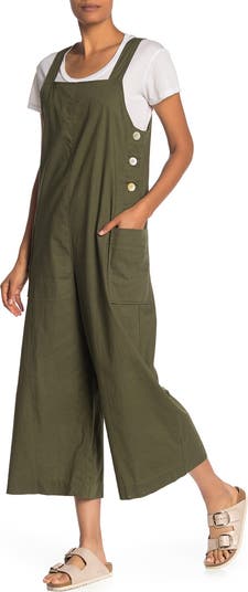 MAX STUDIO Square Neck Linen Blend Side Button Crop Wide Leg Jumpsuit ...