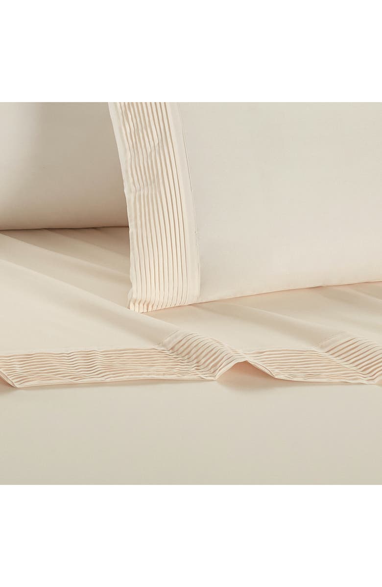 CHIC Ashley Beige Solid Pleated Trim Microfiber Sheet Set - Queen Size ...