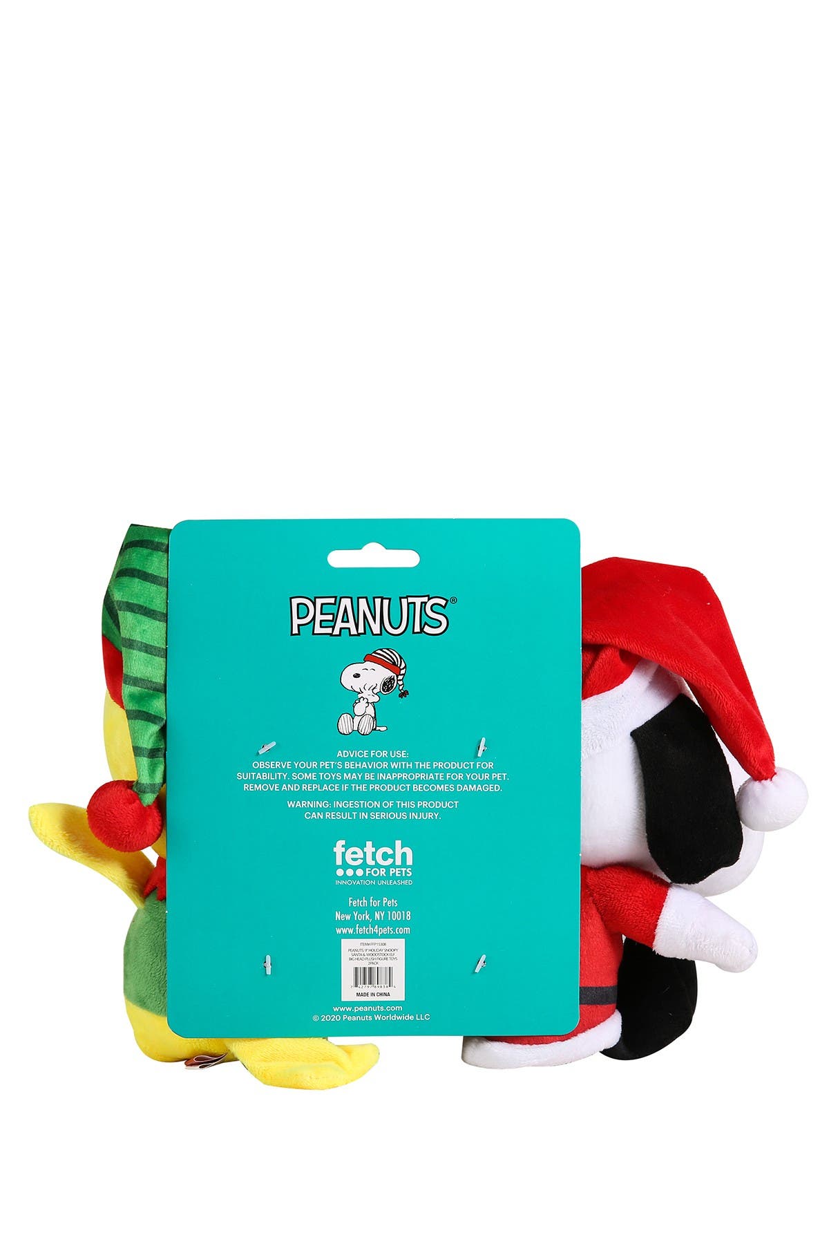 FETCH 4 PETS Peanuts 9" Holiday Snoopy Santa & Woodstock Elf Big Head ...