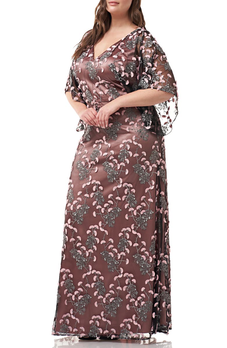 JS Collections Embroidered V-Neck Evening Gown | Nordstromrack