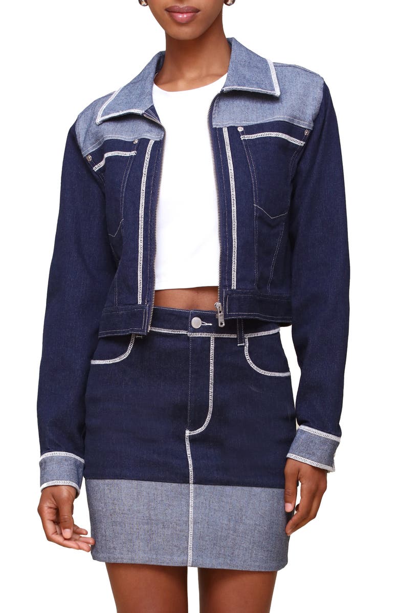 Avec Les Filles Colorblock Crop Denim Jacket | Nordstrom