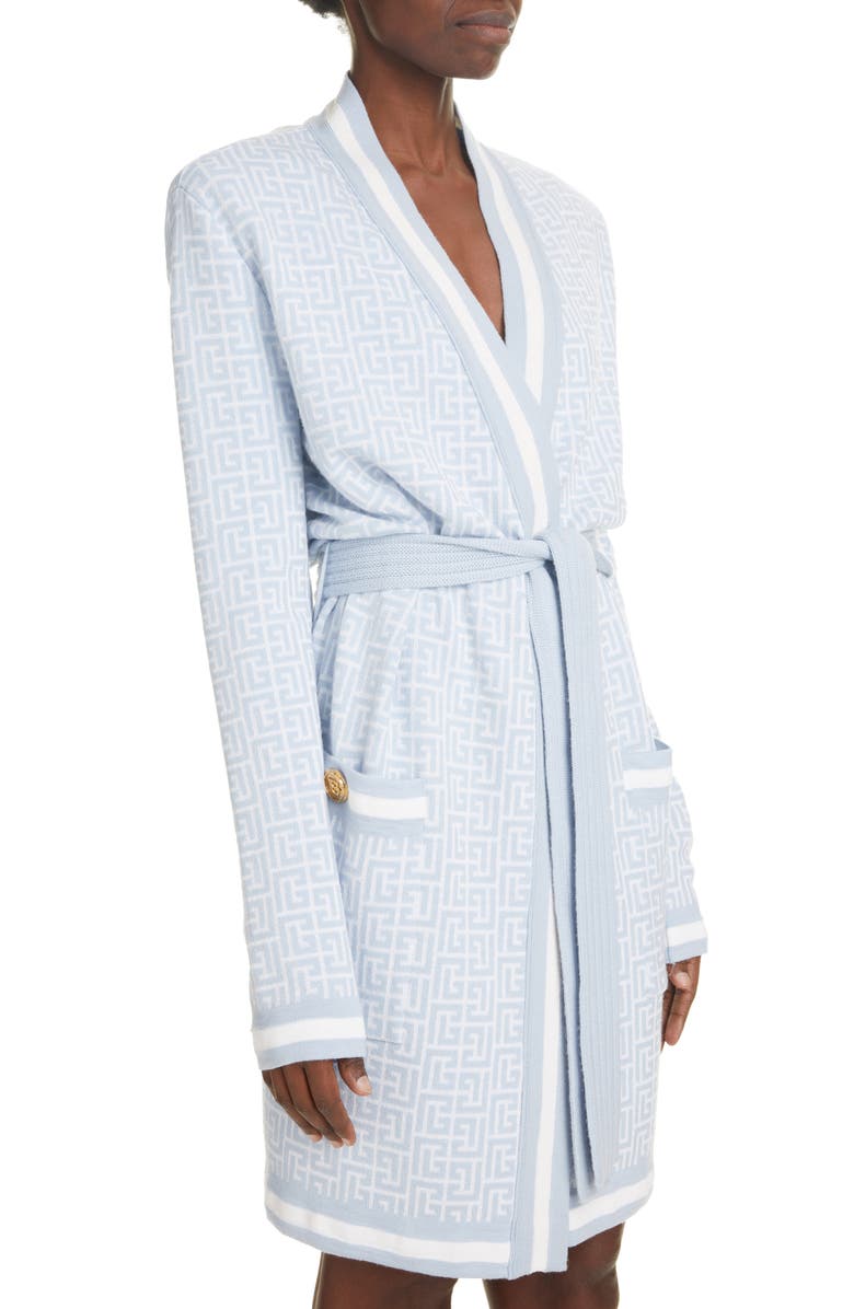 Balmain Monogram Jacquard Wool Blend Wrap Cardigan | Nordstrom