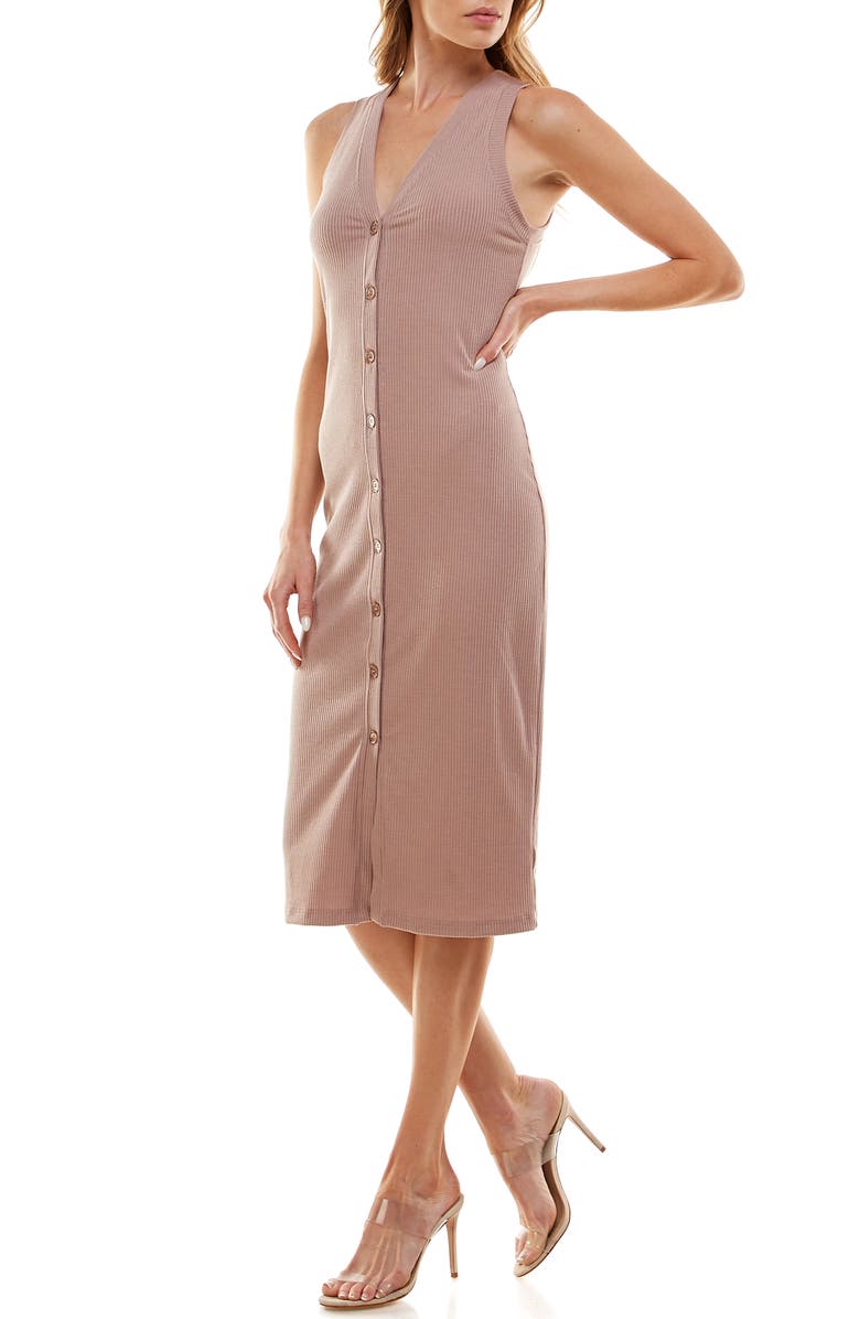 Socialite Ribbed Body-Con Button-Up Midi Dress | Nordstromrack