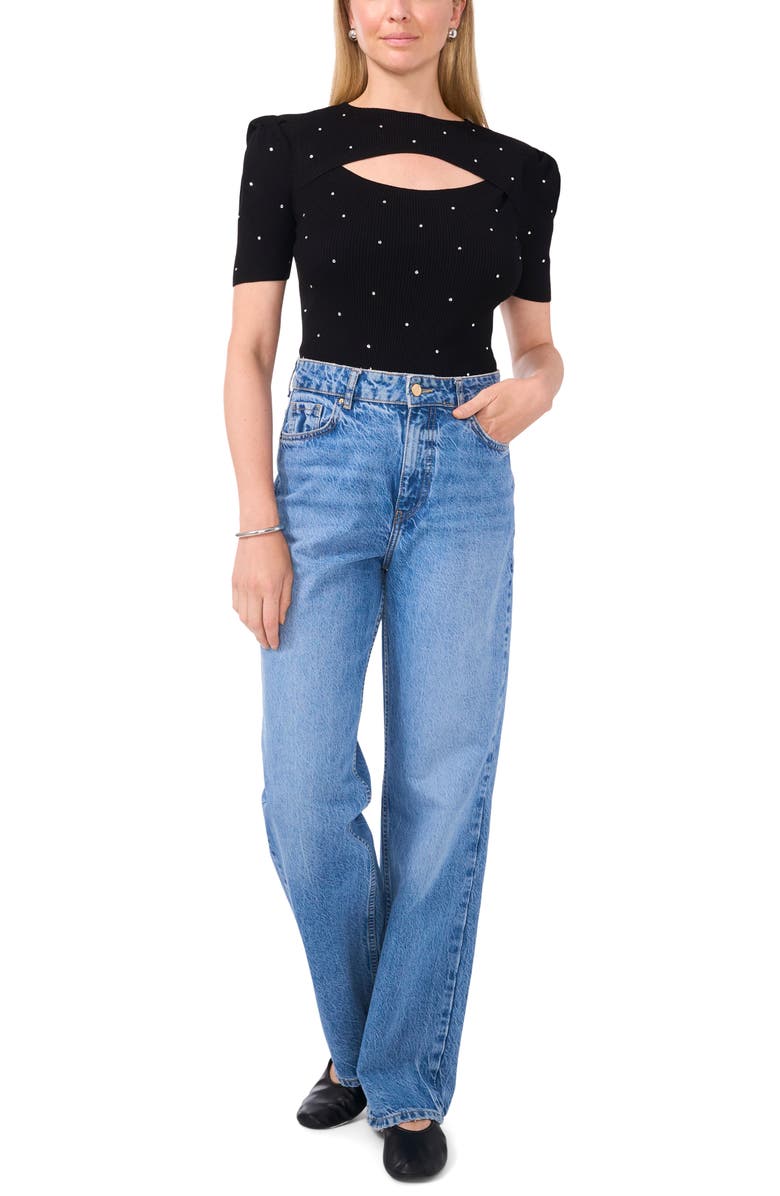 1.STATE Rhinestone Cutout Short Sleeve Sweater | Nordstromrack