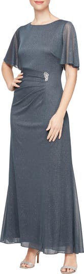 SL FASHIONS High Neck Side Crystal Embellished Glitter Sheath A-Line ...