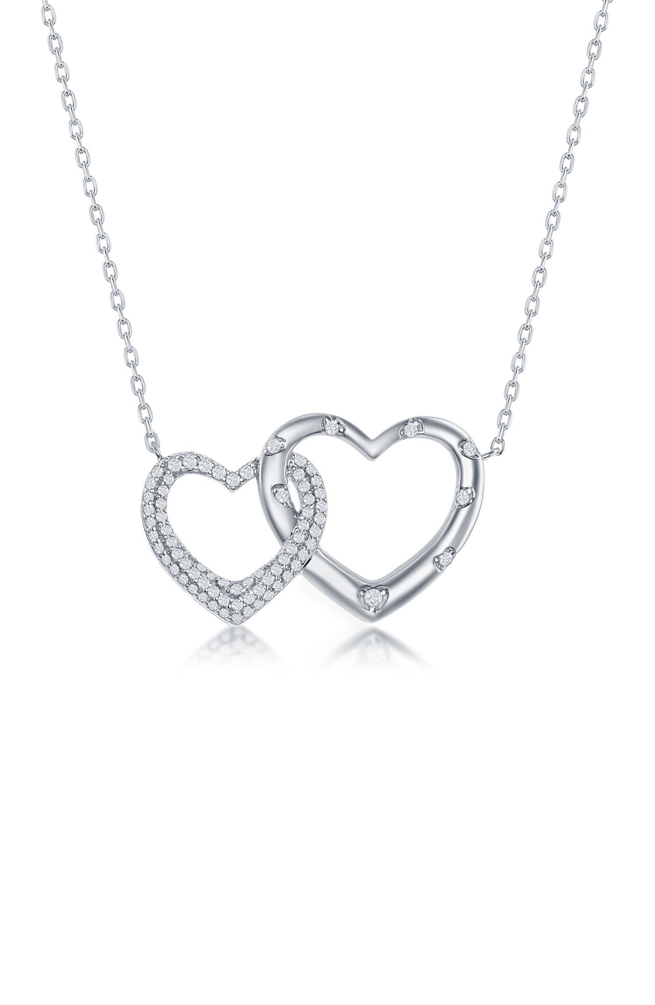SIMONA Sterling Silver Micro Pavé CZ Interlocking Hearts Necklace ...