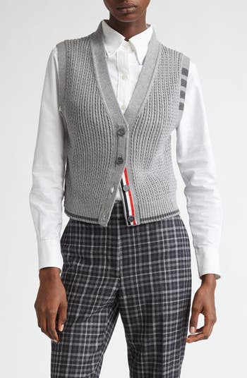 Thom Browne 4-Bar Cable Virgin Wool Crop Vest | Nordstrom