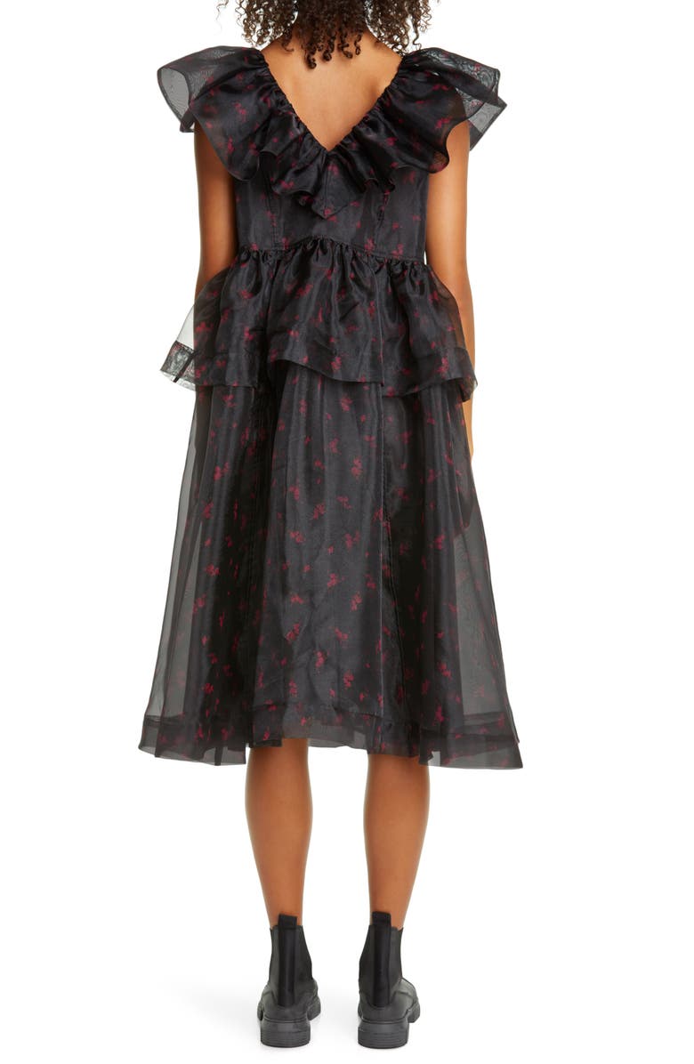 Ganni Floral Print Organza Midi Dress | Nordstromrack