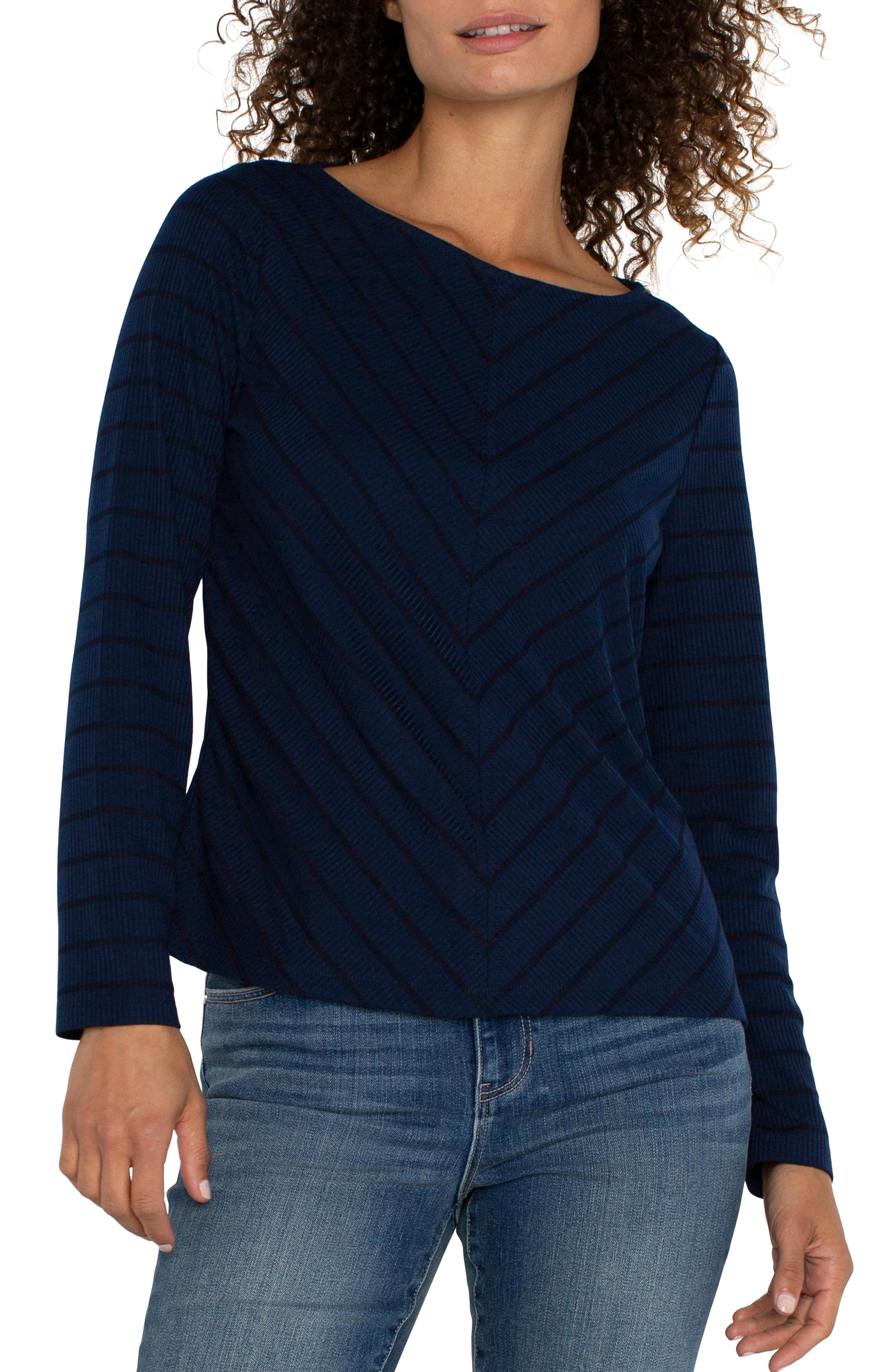Liverpool Mitered Stripe Boat Neck Top | Nordstrom