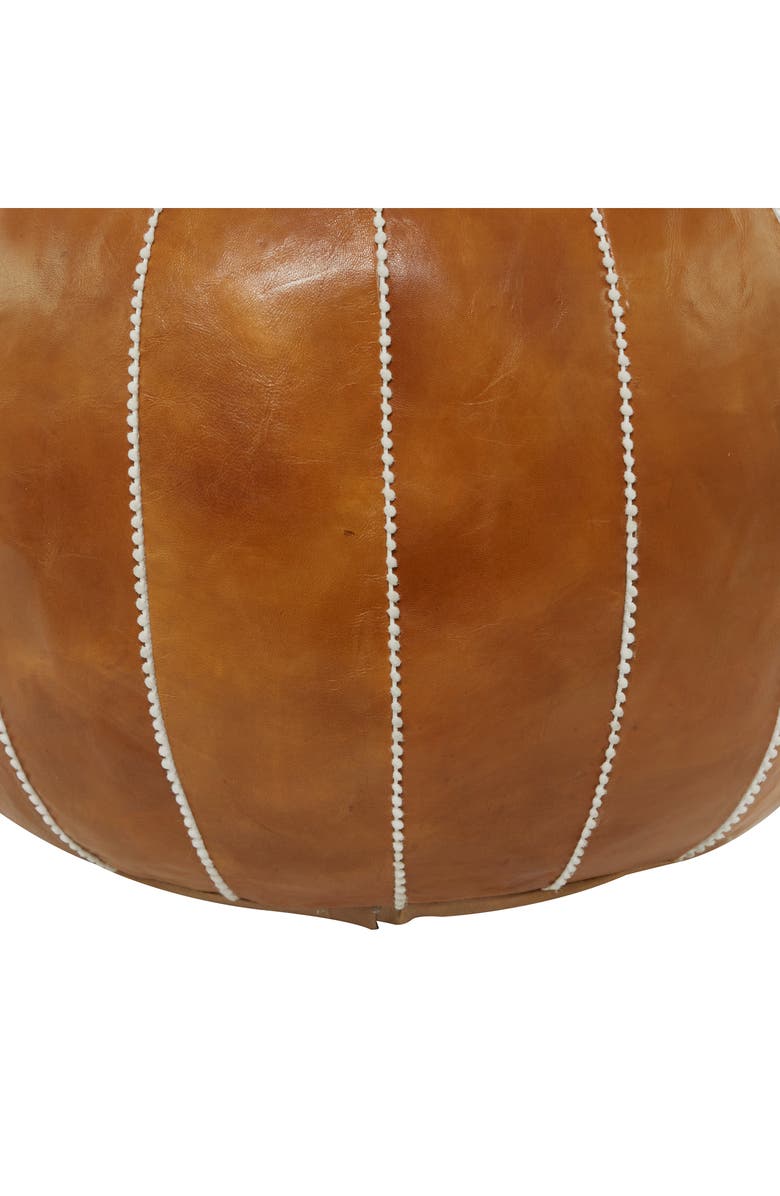 GINGER BIRCH STUDIO Light Brown Leather Moroccan Floral Pouf with White ...