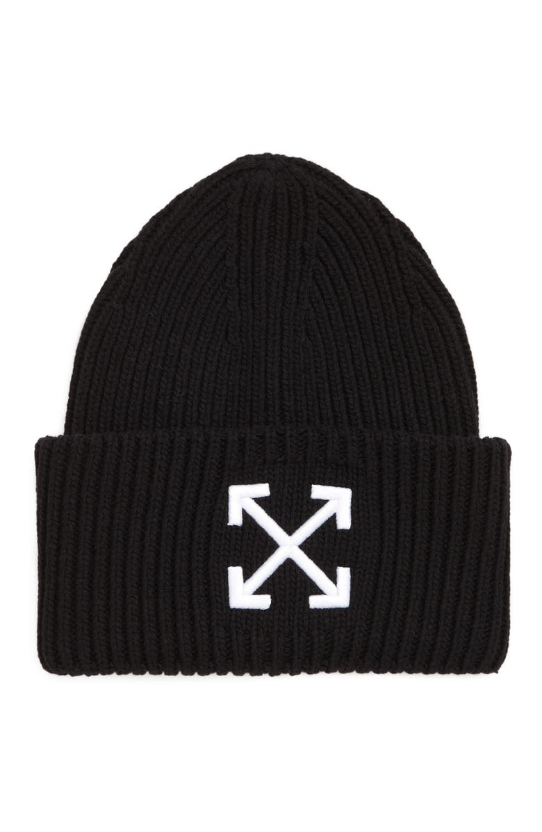 Off-White Embroidered Arrow Rib Wool Beanie | Nordstrom