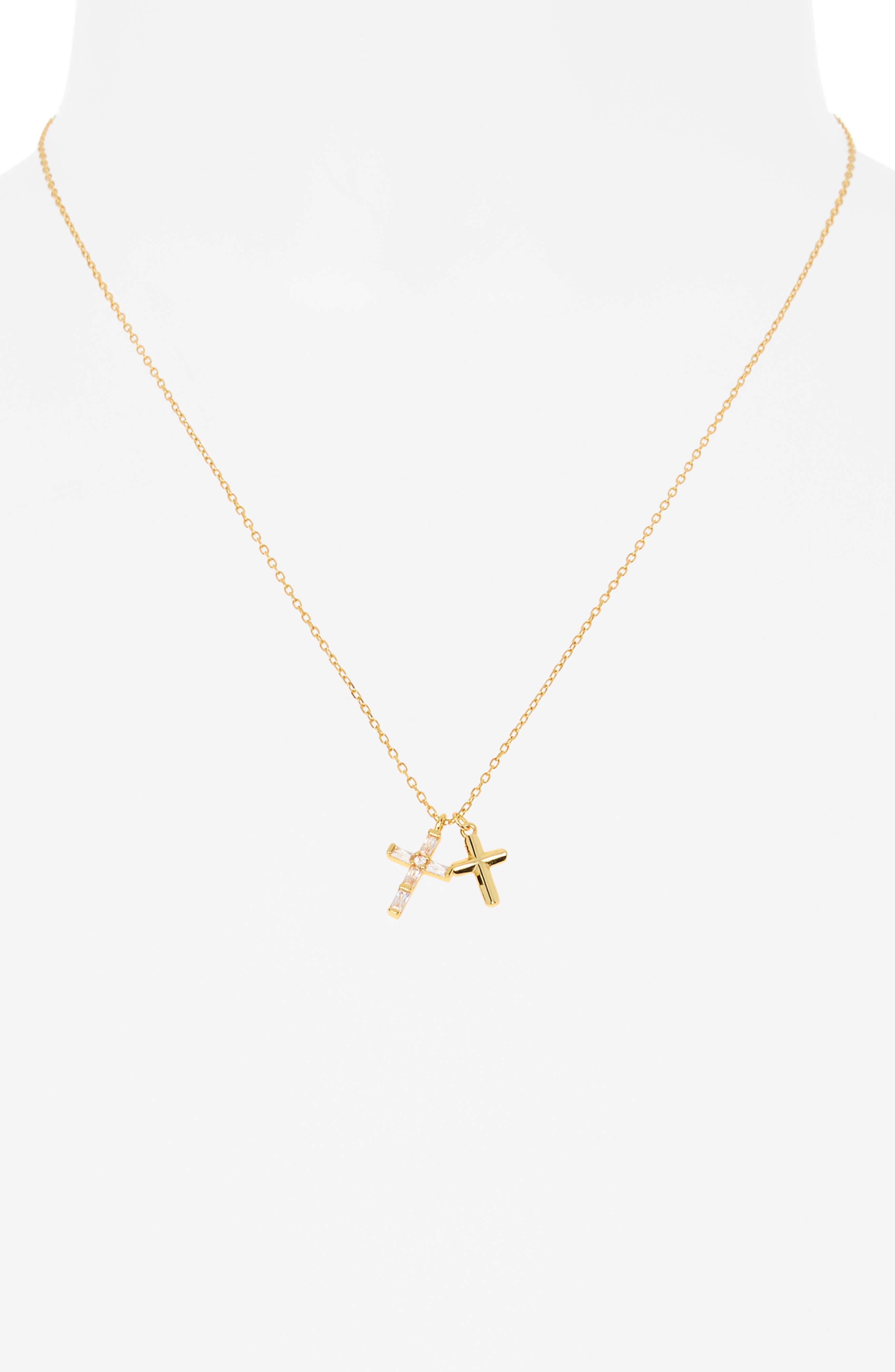 Argento Vivo Sterling Silver Baguette Duo Cross Necklace | Nordstromrack