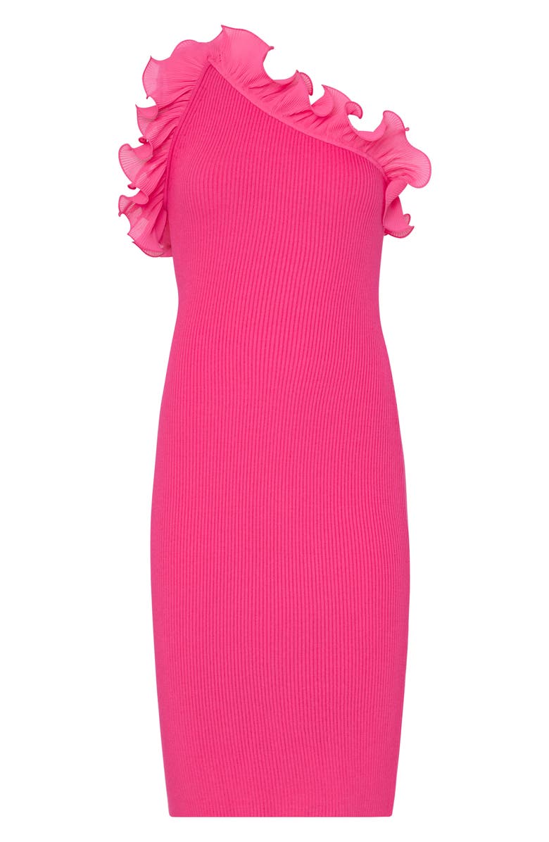 Milly Scallop Ruffle Mixed Media One-Shoulder Sweater Dress | Nordstrom