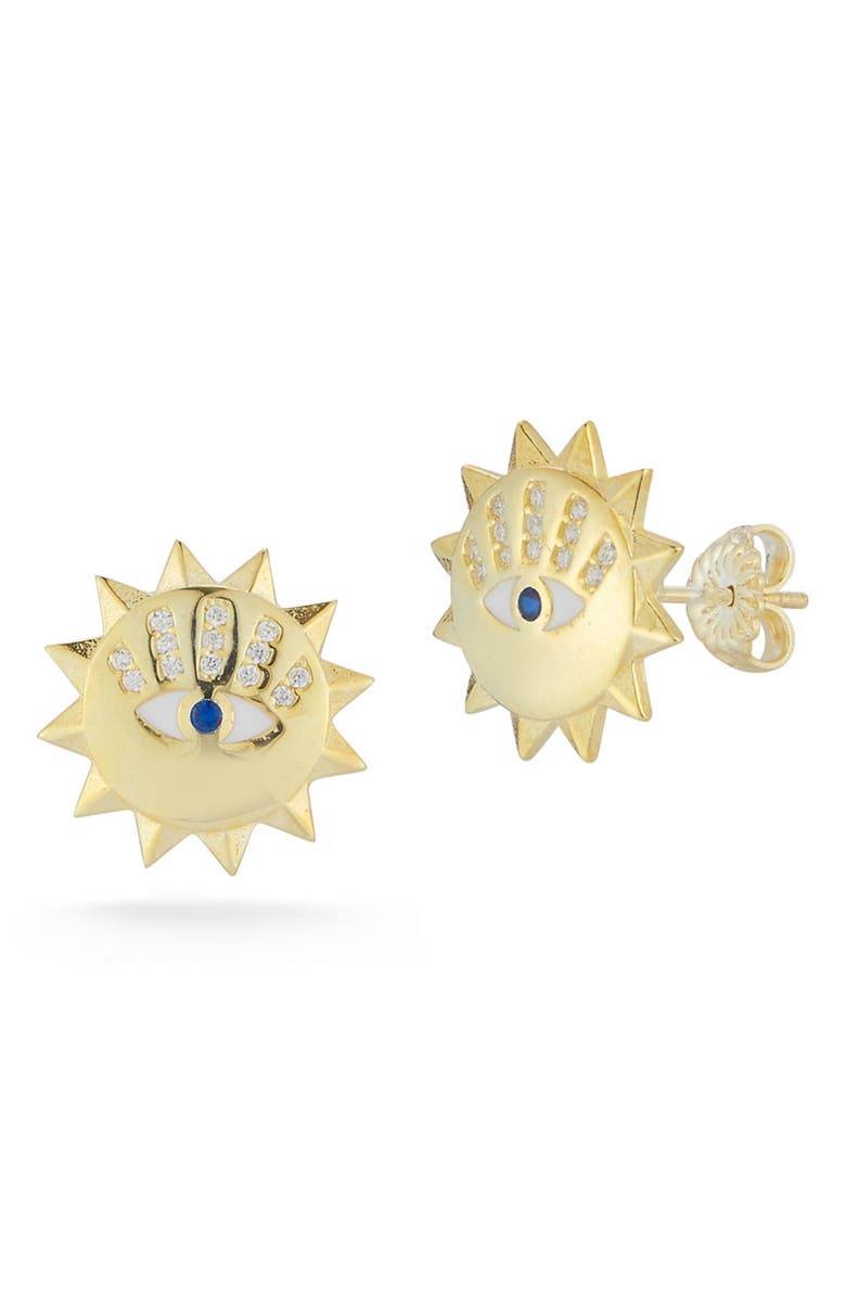 SPHERA MILANO 14K Yellow Gold Vermeil CZ Evil Eye Stud Earrings ...