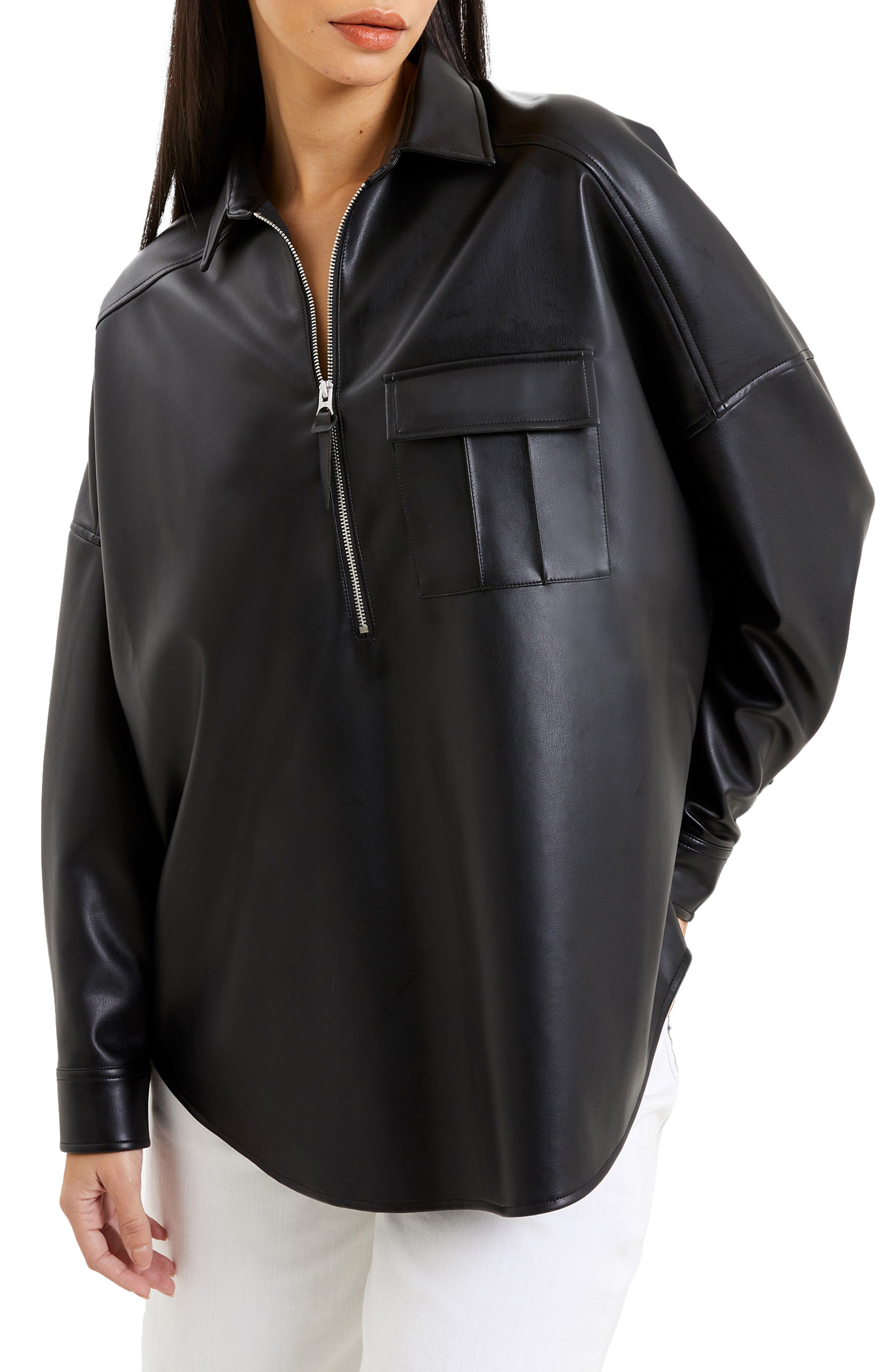 French Connection Crolenda Faux Leather Half Zip Pullover | Nordstromrack