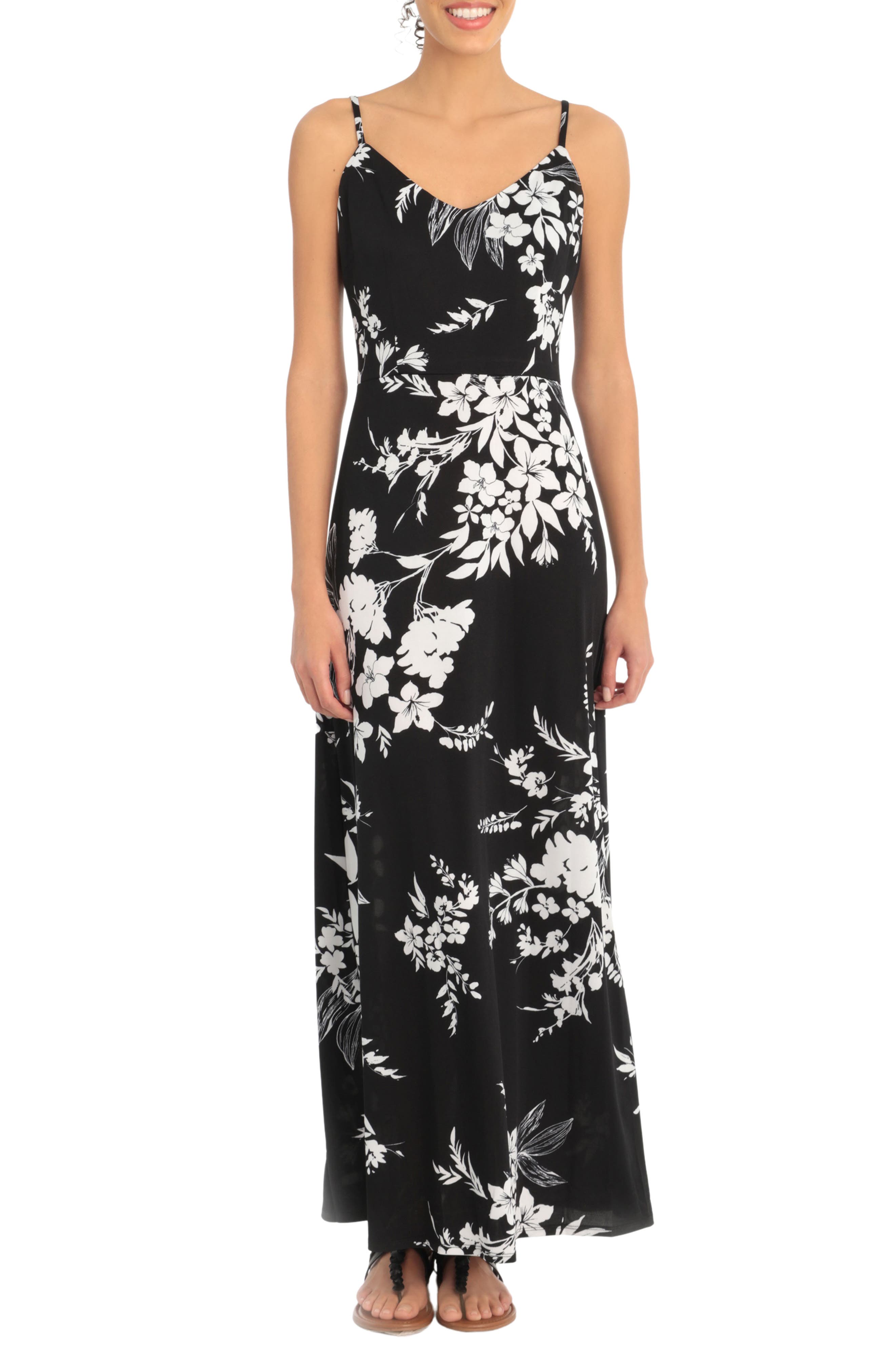 London Times Monotone Floral Print Maxi Dress | Nordstromrack