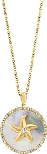 EFFY 14K Yellow Gold Mother-of-Pearl & Diamond Starfish Pendant ...