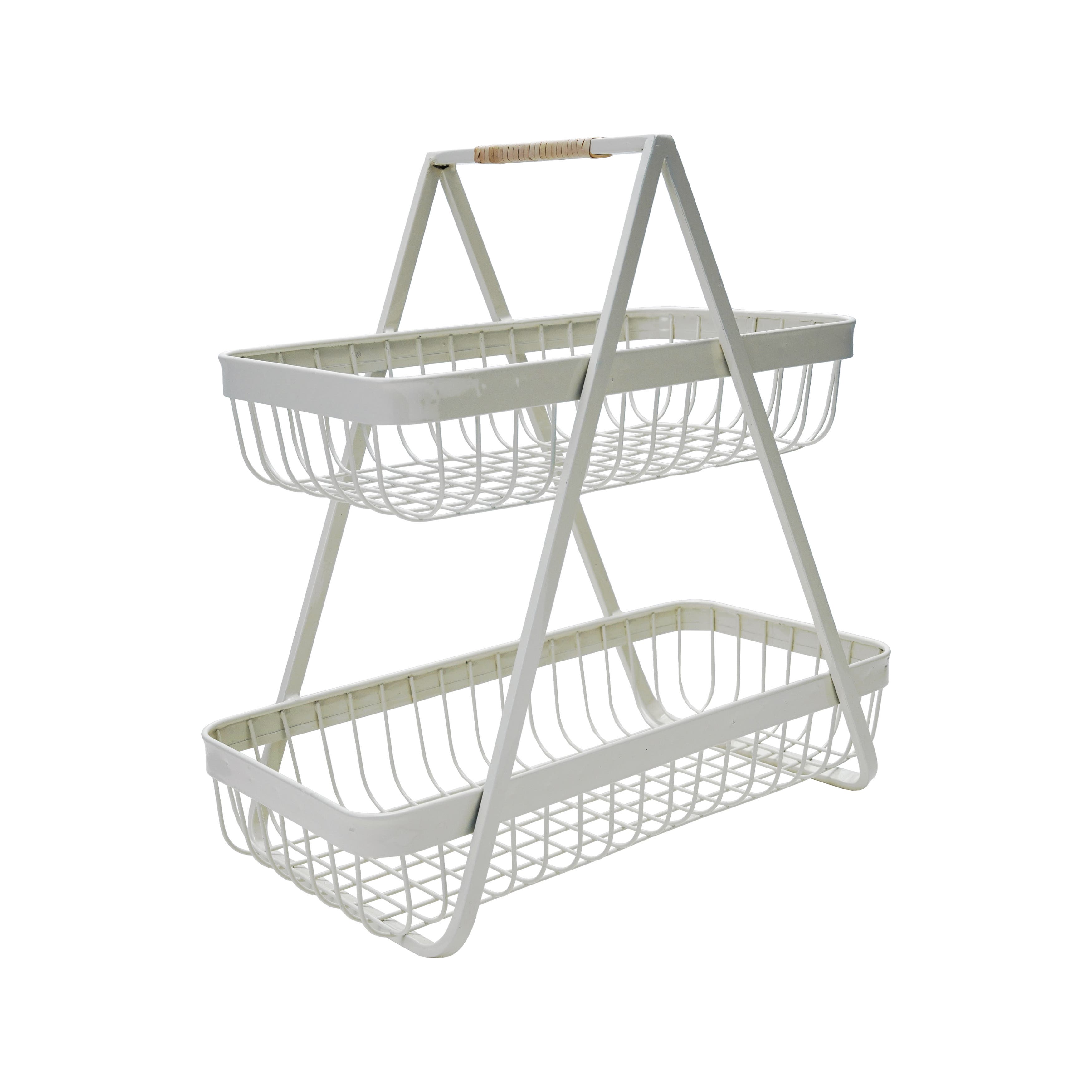 Storied Home Decorative Metal 2-Tier Tray with Rattan Wrapped Handle ...