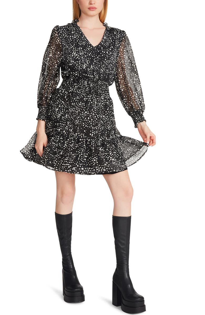 Steve Madden V-Neck Long Sleeve Dot Smocked Waist Minidress | Nordstromrack