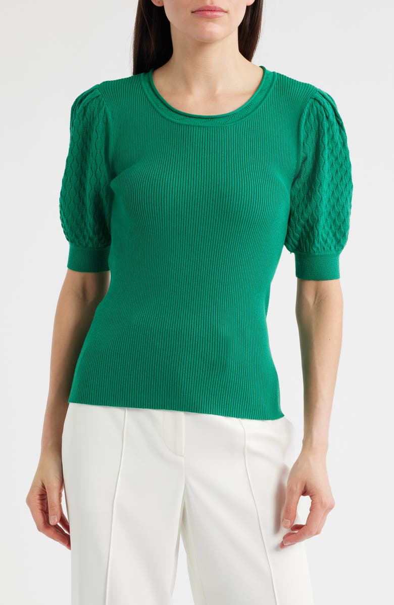 Elie Tahari The Nika Mixed Media Puff Sleeve Knit Top | Nordstrom