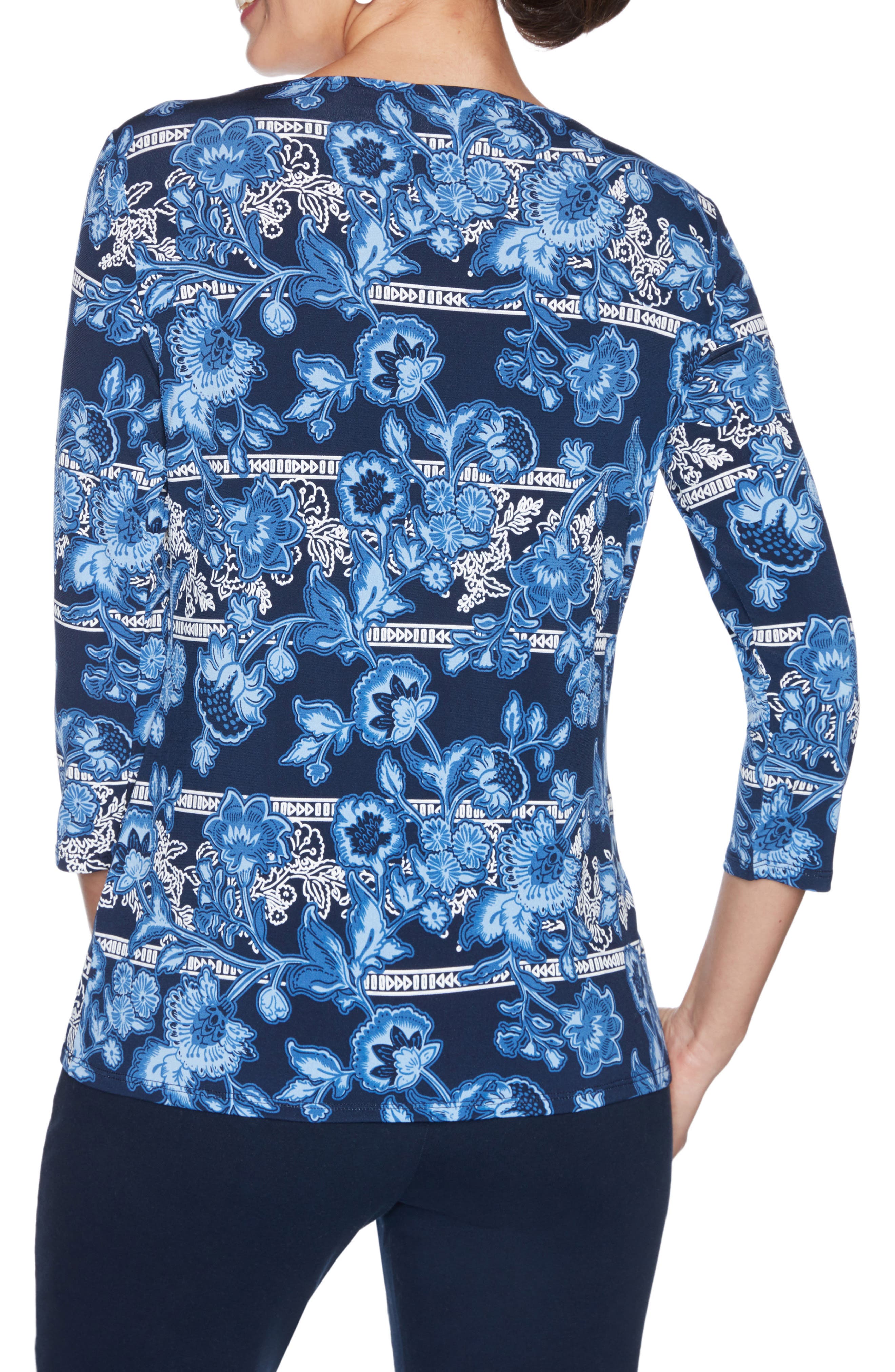 RUBY RD Floral Foulard Puff Print 3/4 Sleeve Top | Nordstromrack