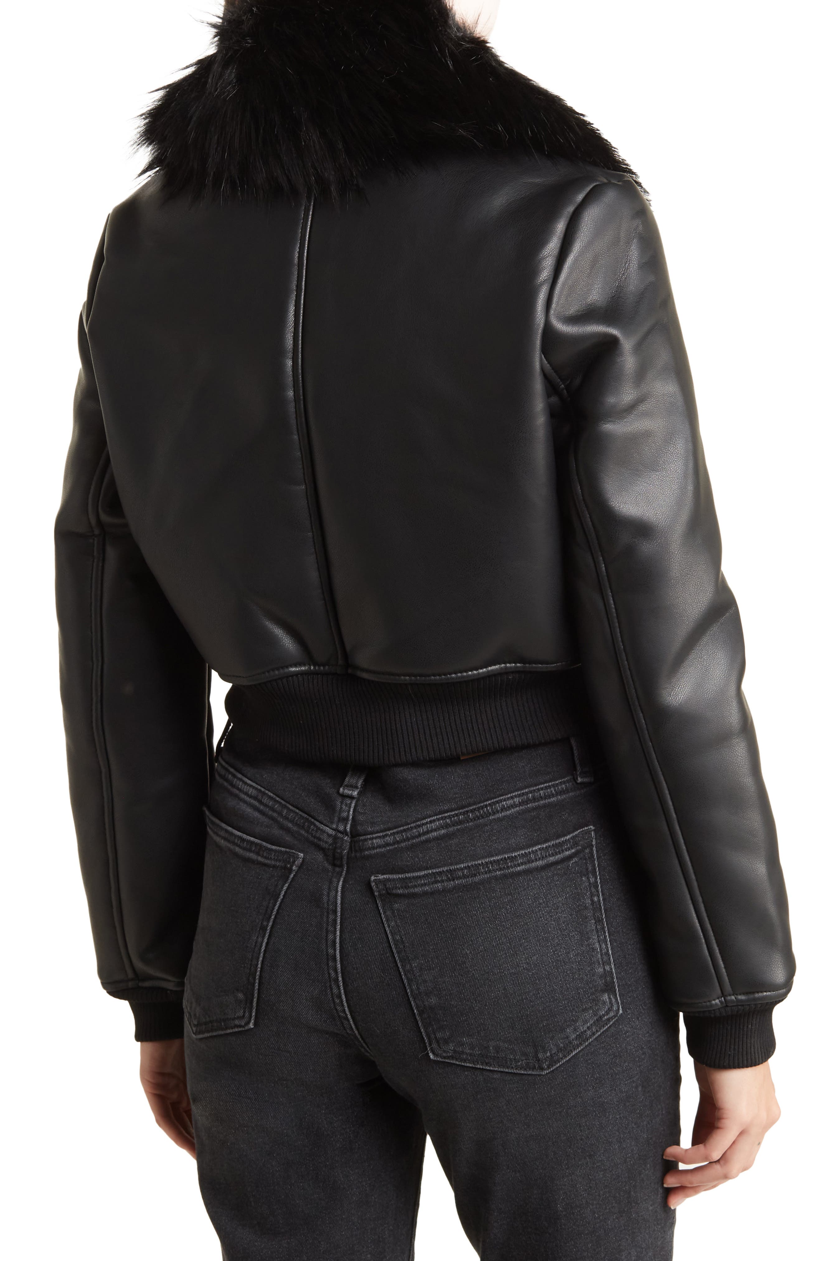 AZALEA WANG Faux Leather Bomber Jacket with Faux Fur Trim | Nordstromrack