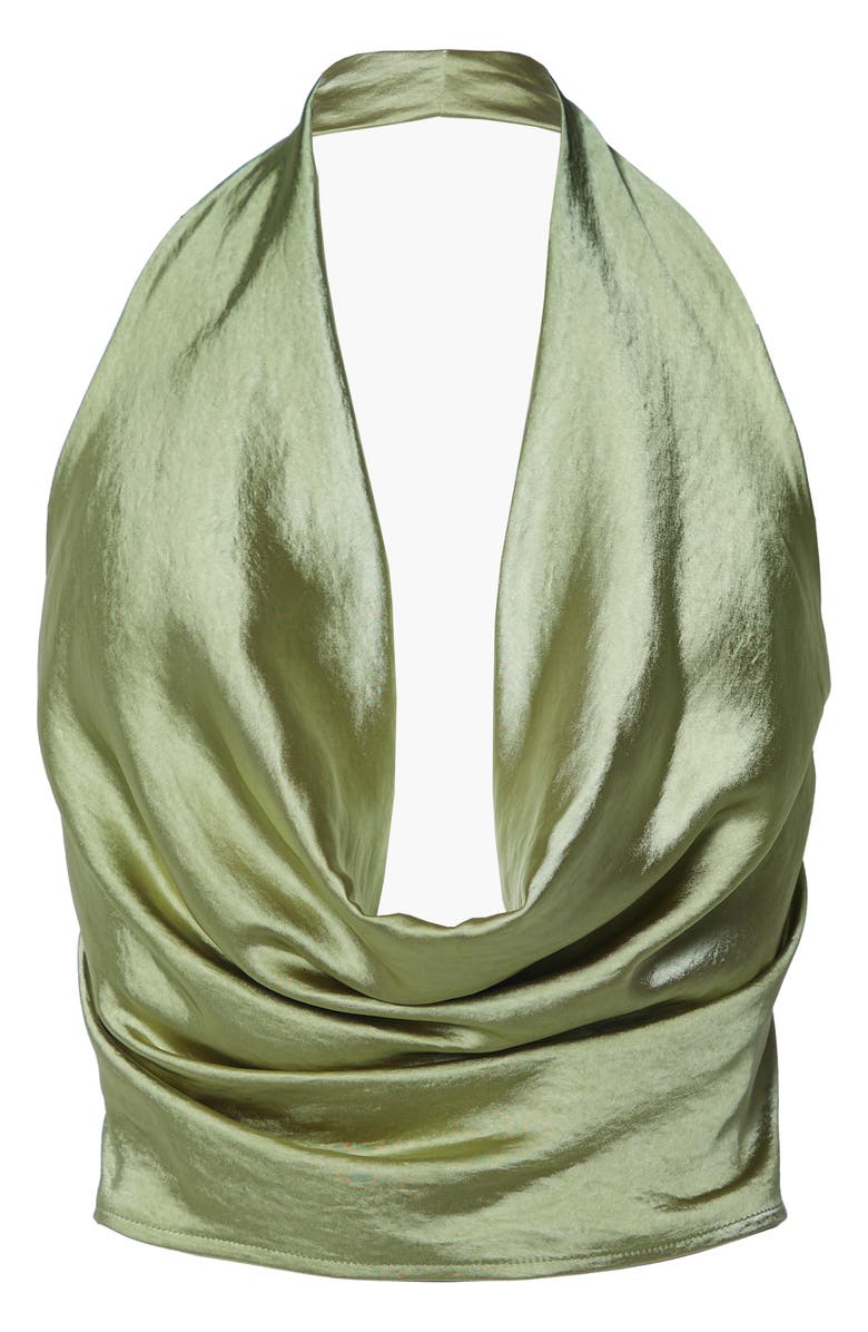 NASTY GAL Plunge Cowl Neck Satin Halter Top | Nordstromrack