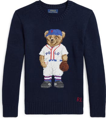 Polo Ralph Lauren Kids' Intarsia Baseball Bear Cotton Crewneck Sweater ...