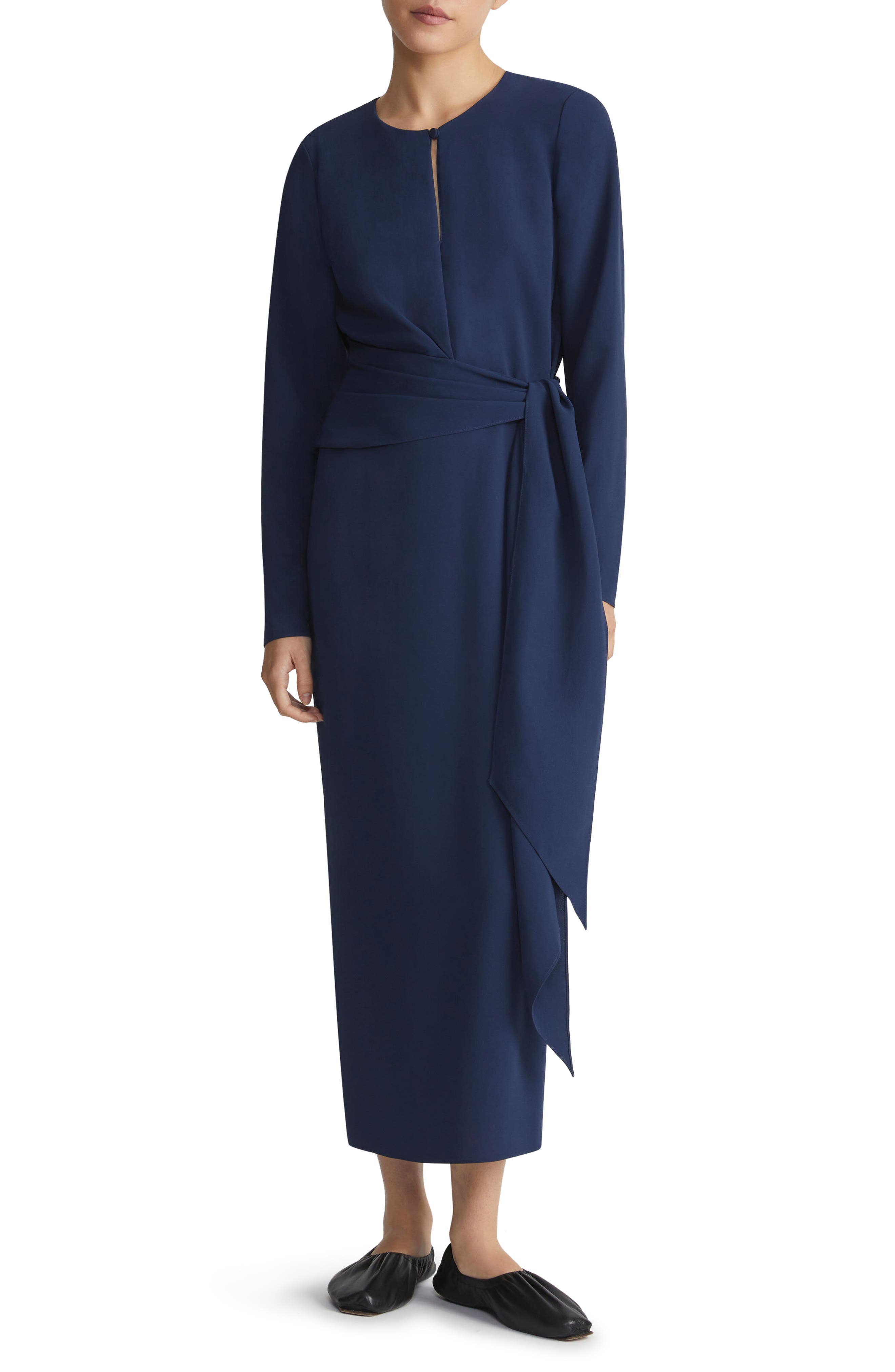 Lafayette 148 New York Keyhole Long Sleeve Belted Crepe Dress ...
