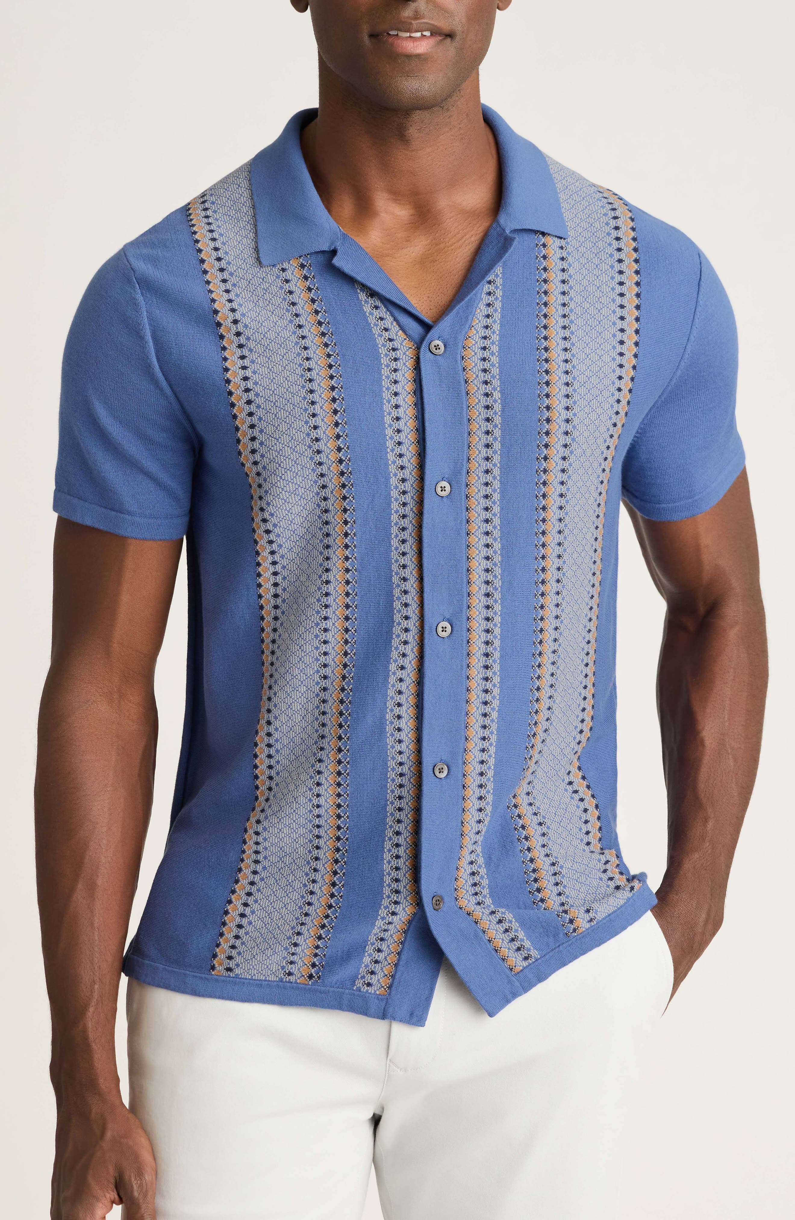 Bonobos Hudson Cabana Stripe Short Sleeve Cotton Button-Up Sweater ...