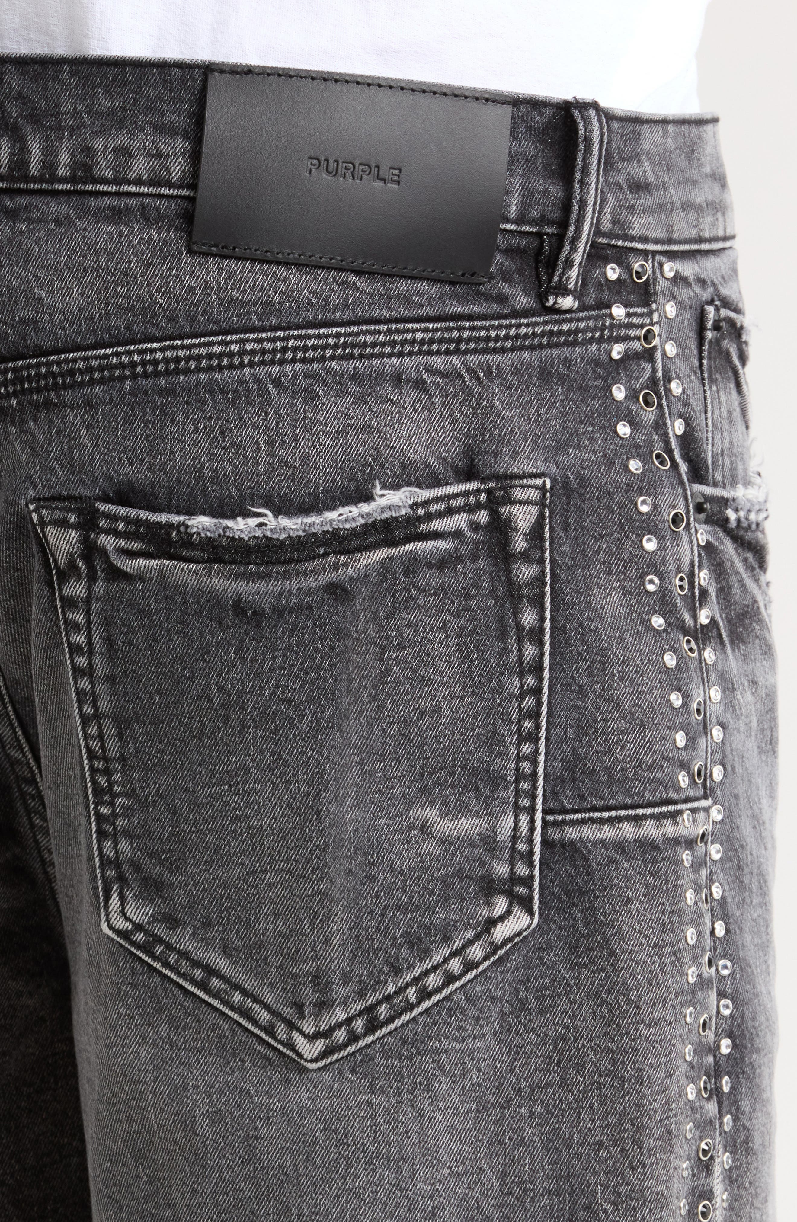 PURPLE BRAND Rhinestone Distressed Raw Hem Denim Shorts | Nordstrom