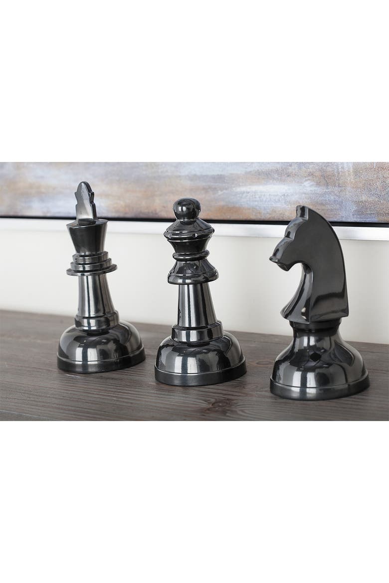 Dark Gray Aluminum Chess Sculpture with Knight, Queen & King - Set of 3 ...