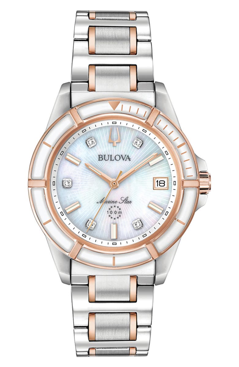 BULOVA Marine Star Mother of Pearl Quartz Watch, 34mm | Nordstromrack