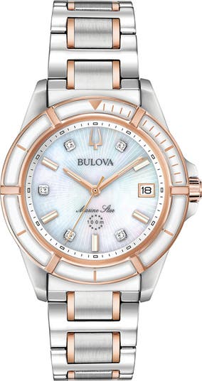 BULOVA Marine Star Mother of Pearl Quartz Watch, 34mm | Nordstromrack