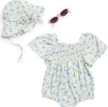 Jessica Simpson Flutter Sleeve Romper, Floppy Hat & Sunglasses Set ...