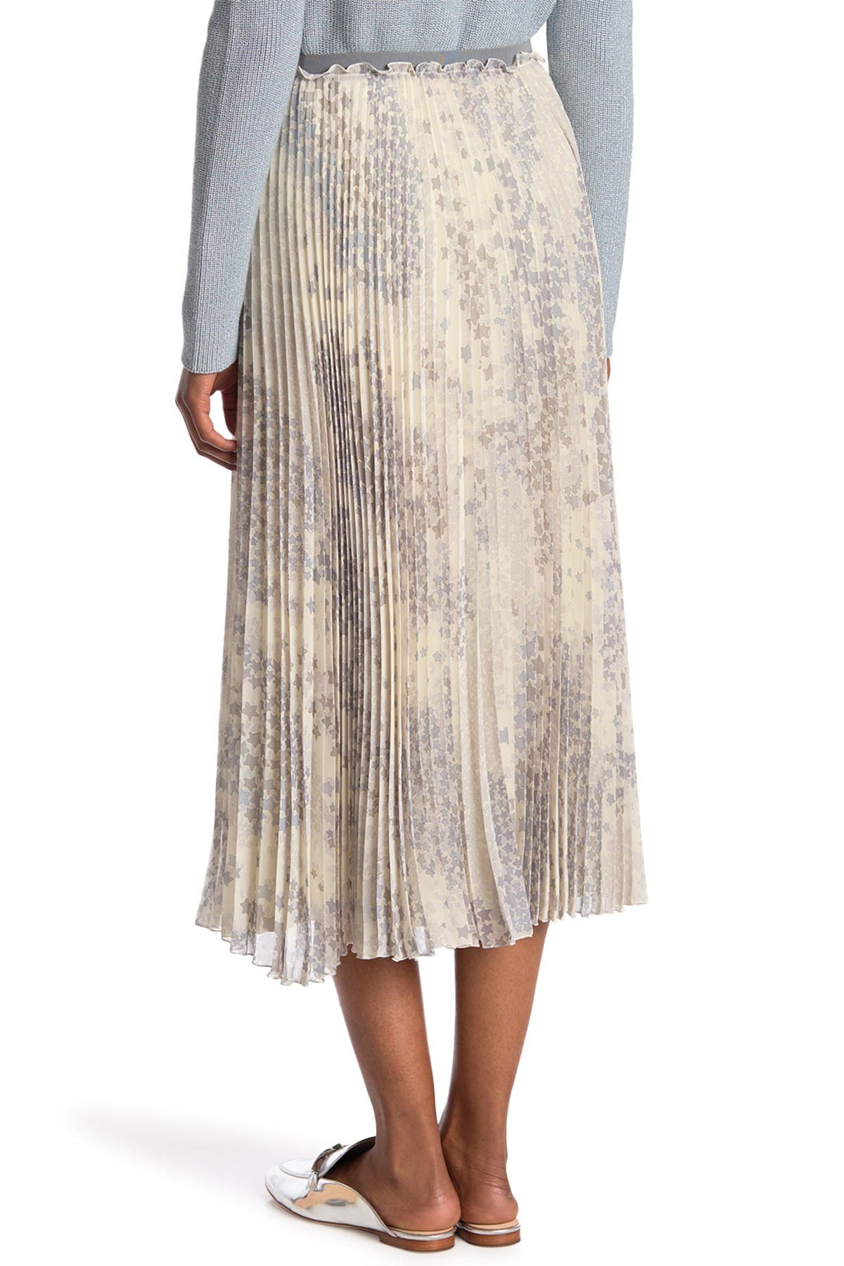 RED Valentino Pleated Cascading Stars Print Chiffon Maxi Skirt ...