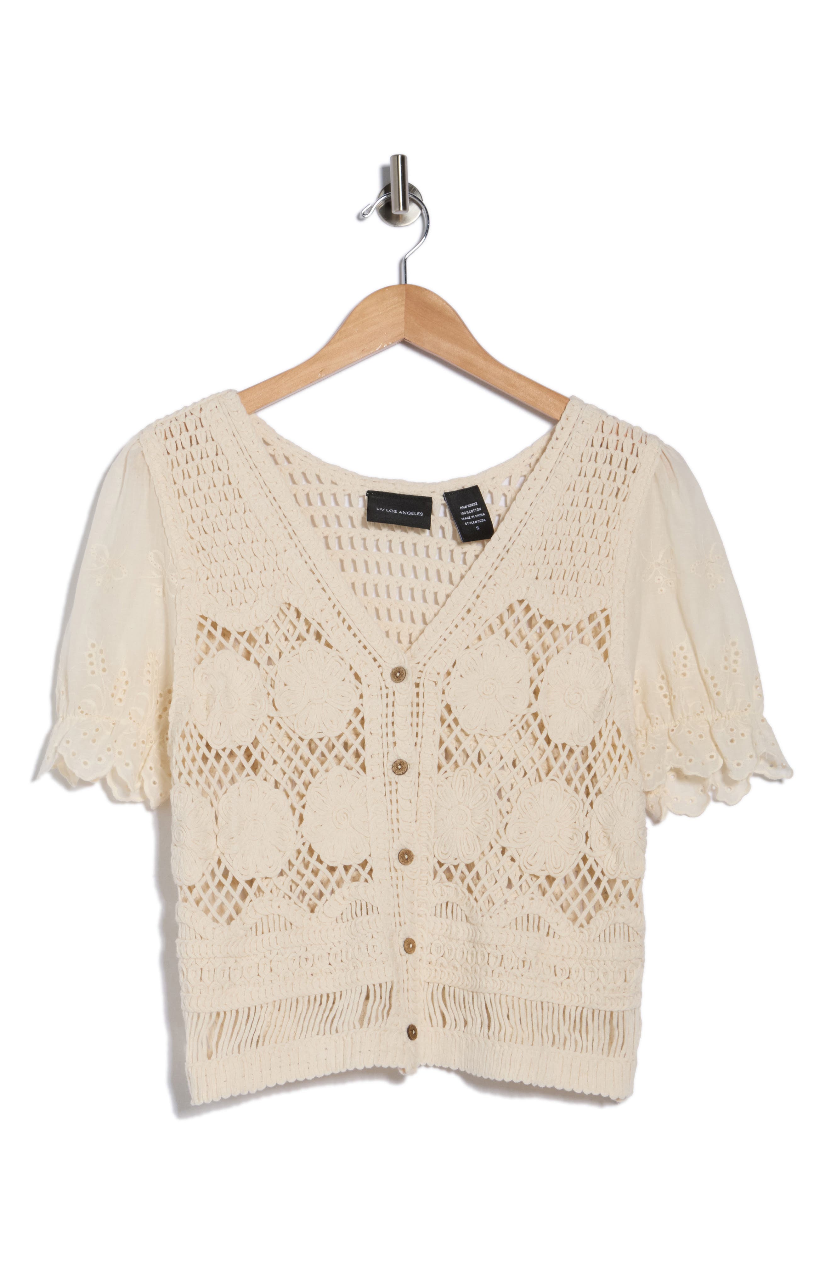 Forgotten Grace Cotton Eyelet Puff Sleeve Crochet Top | Nordstromrack
