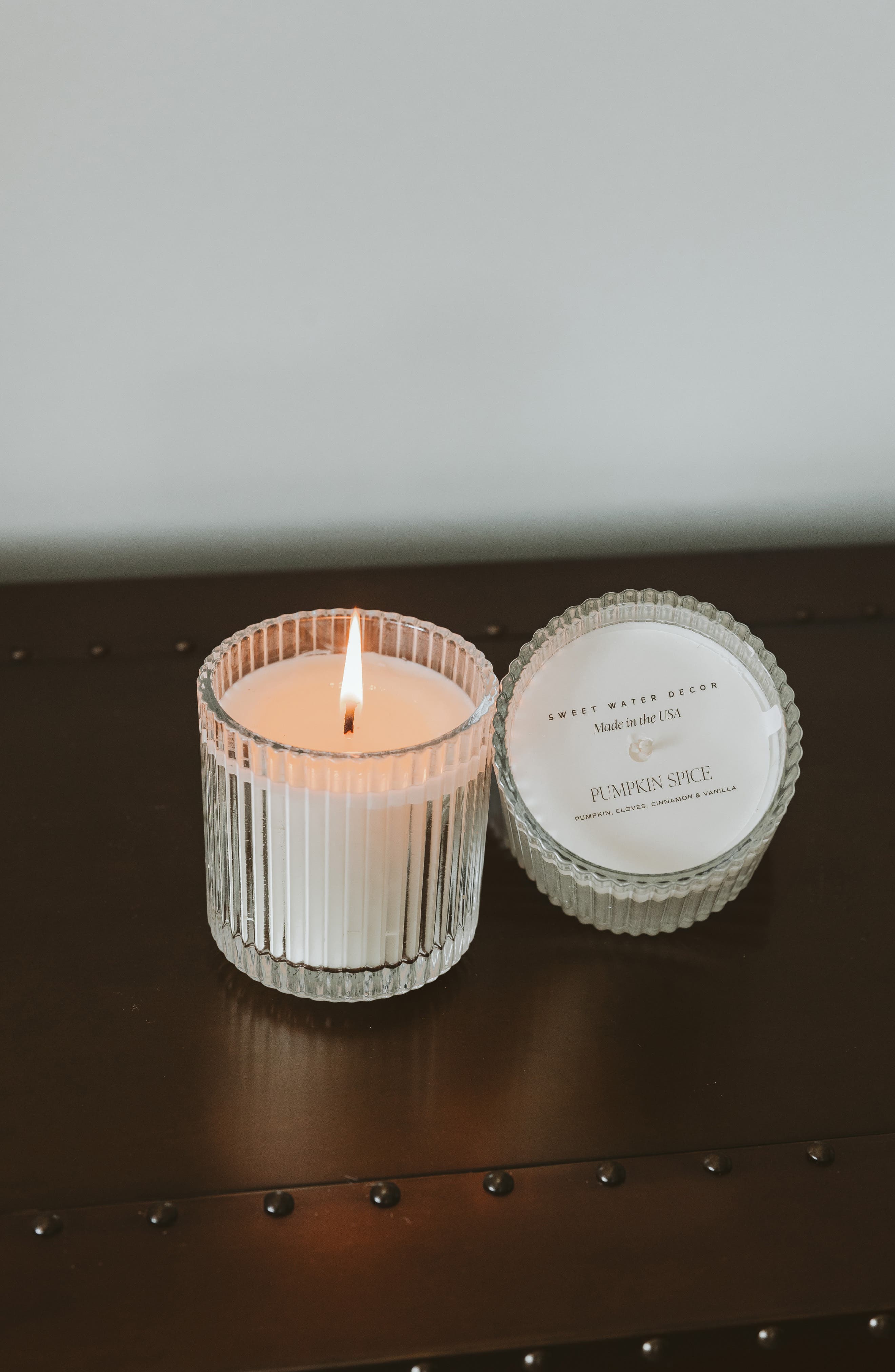 SWEET WATER DECOR Pumpkin Spice Rib Glass 2-Piece Candle Set ...