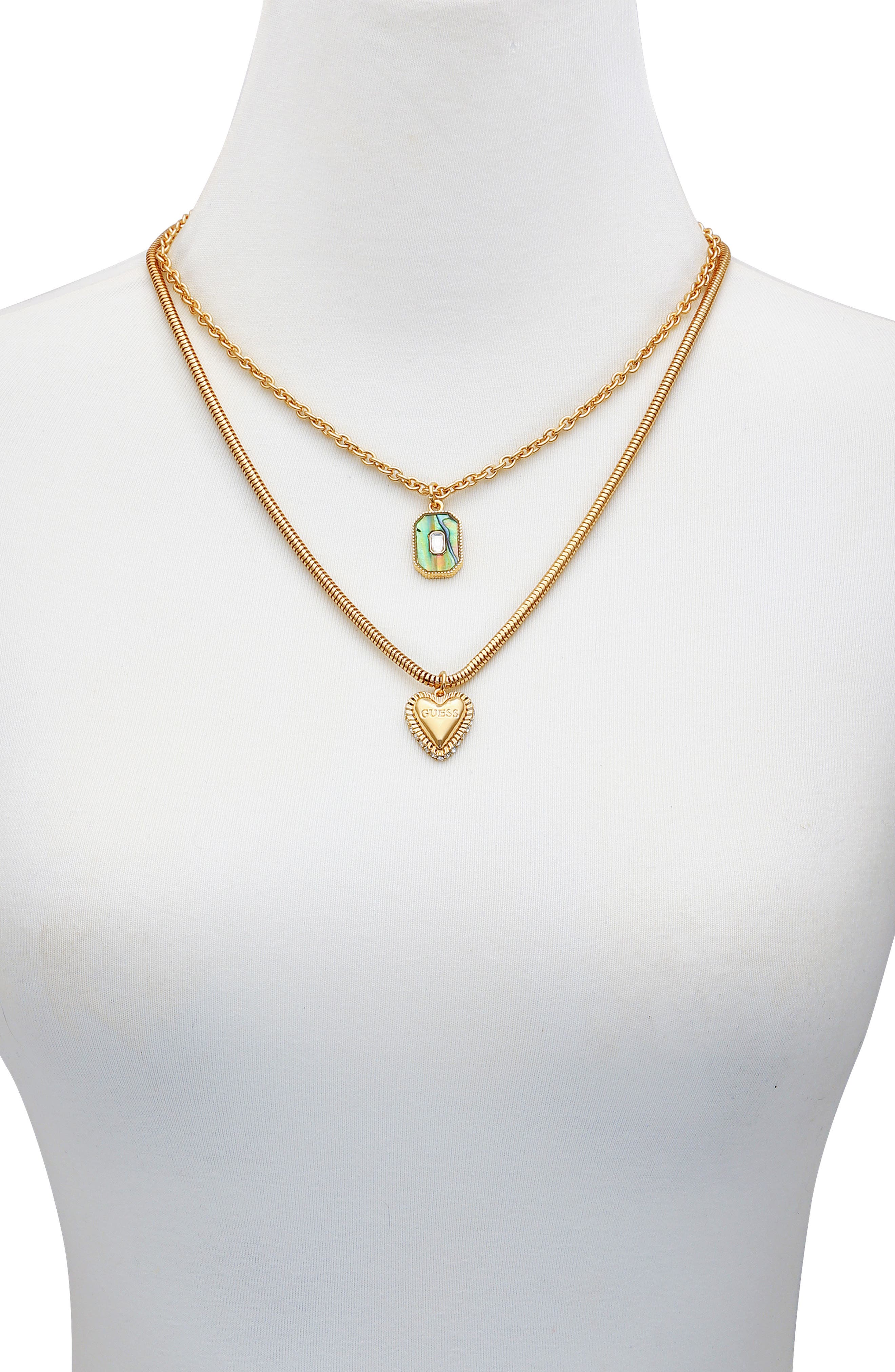 GUESS Heart Pavé Layered Pendant Necklace | Nordstromrack