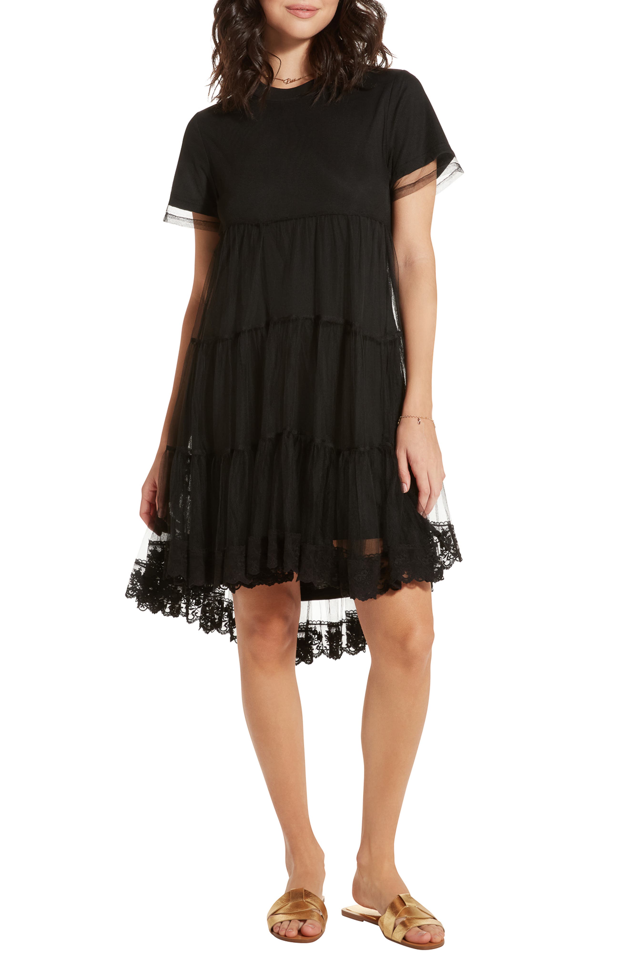 WISHLIST Short Sleeve Mesh Skirt Dress | Nordstromrack