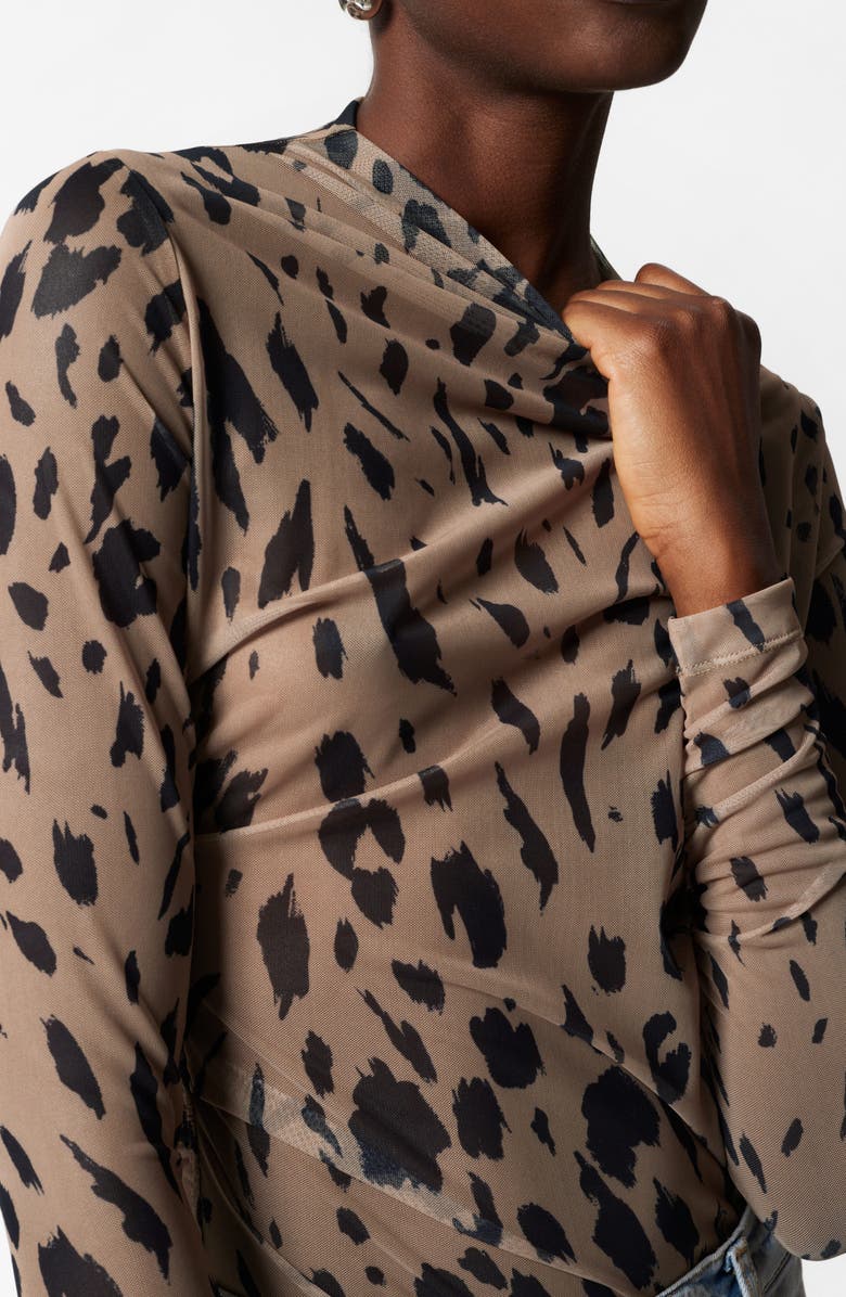 & Other Stories Animal Print Long Sleeve Mesh Top | Nordstromrack